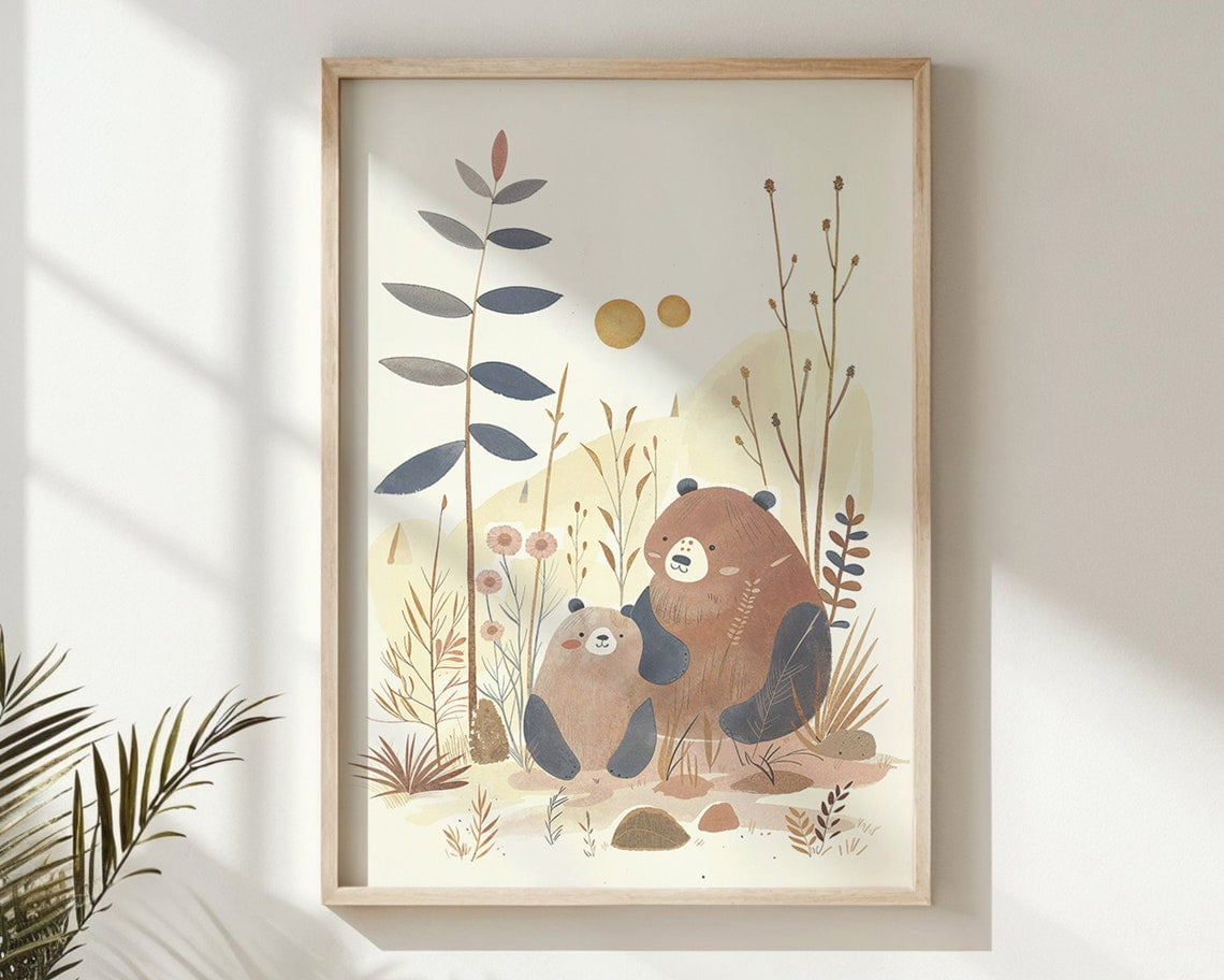 Bear Family Nursery Wall Art, Woodland Animals Kids Print Printable ...