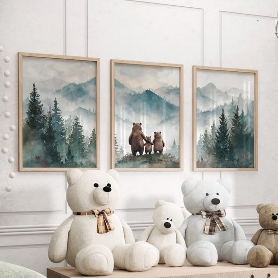 Bear Family Wall Art Woodland Nursery Animal Forest Toddler Room Decor ...