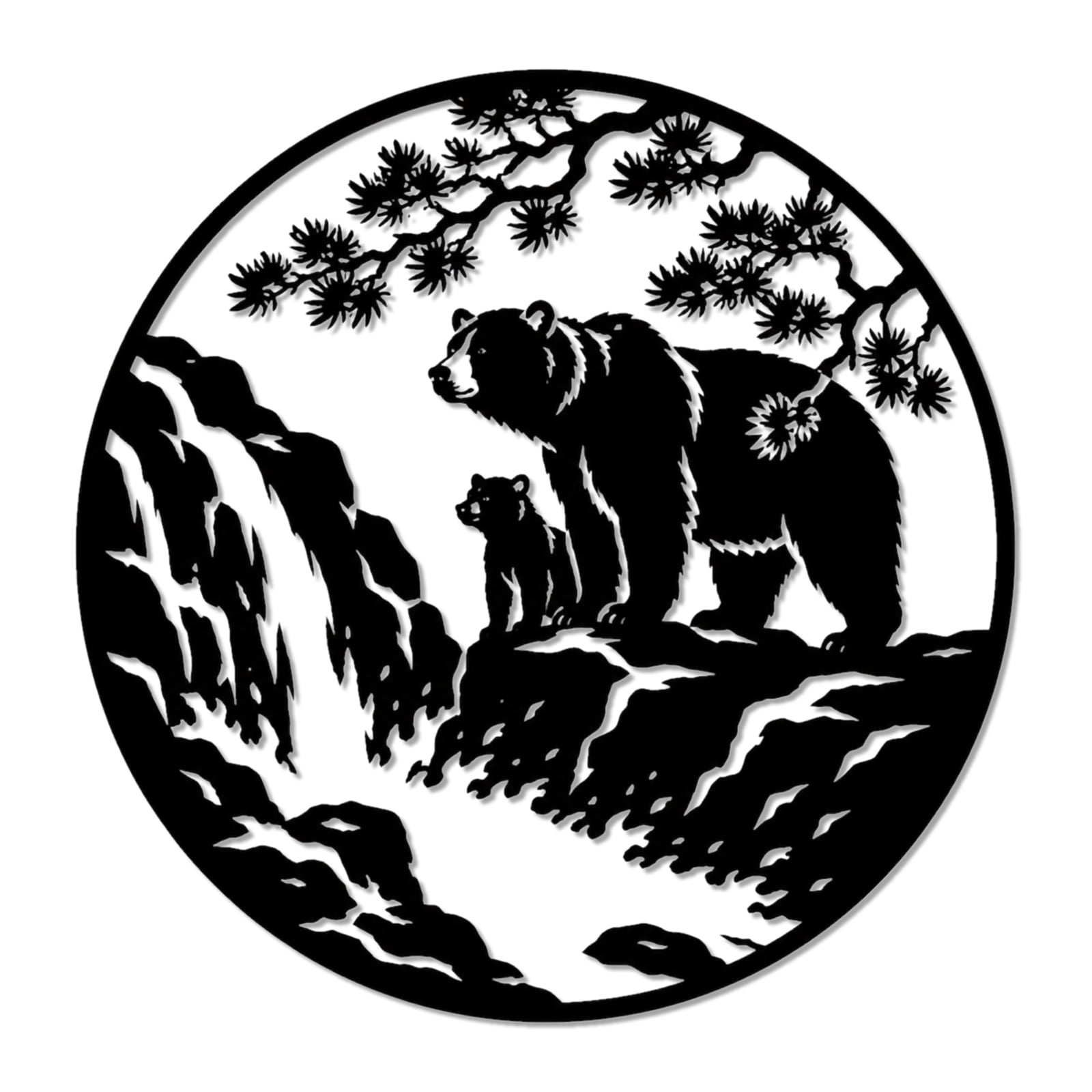 Bear Family Waterfall Scene Metal Wall Art Metal Outdoor Decor Metal ...