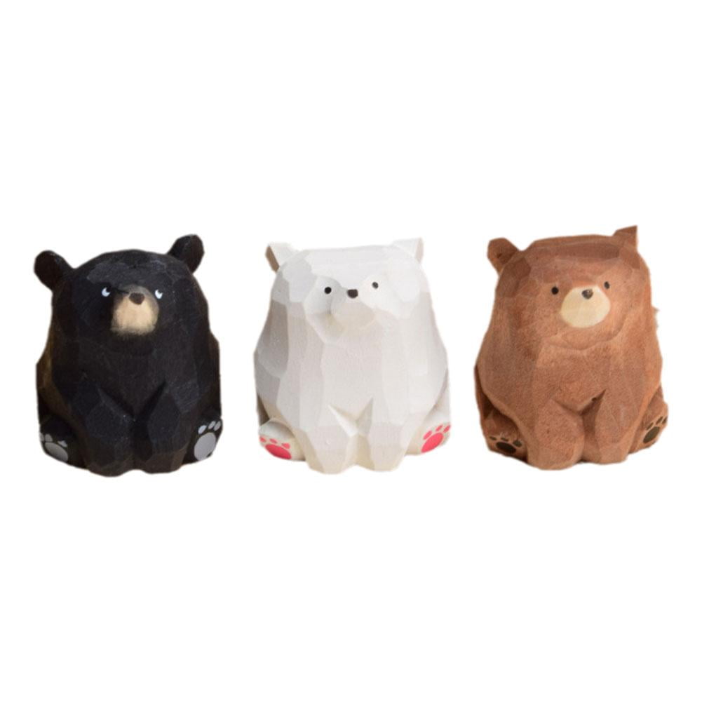 Bear Figurine Wood Carving Miniature Decoration Statue Art Craft Small ...