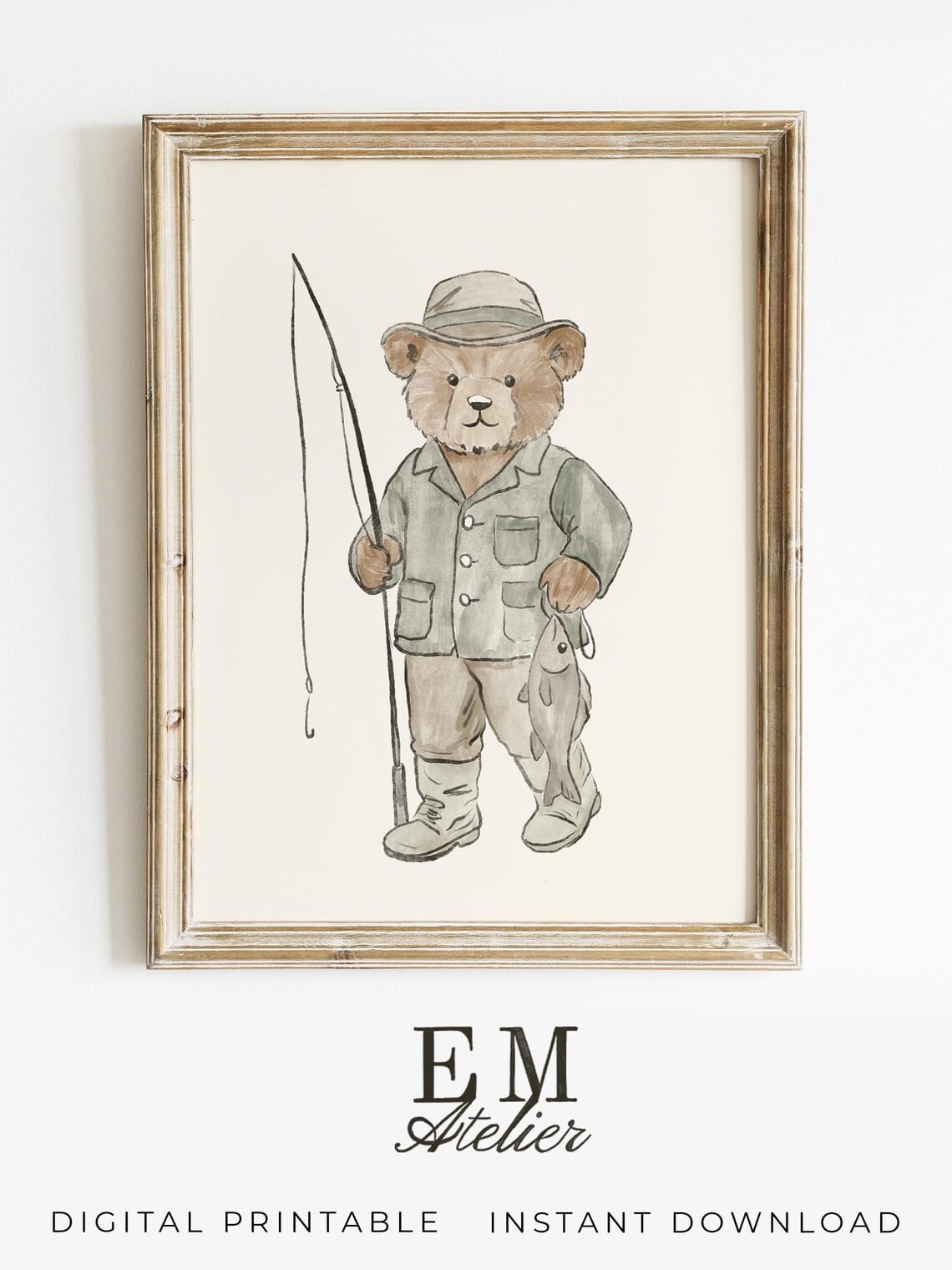 Bear Fishing Nursery Decor Kids Room Wall Art Cute Bear Fisherman ...