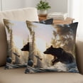 Bear Fishing Pillow Covers Set of 2, Forest Stream Animals Sunset 18x18 ...