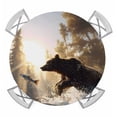 Bear Fishing Round Table Cover, Forest Stream Animals Sunset Waterproof ...