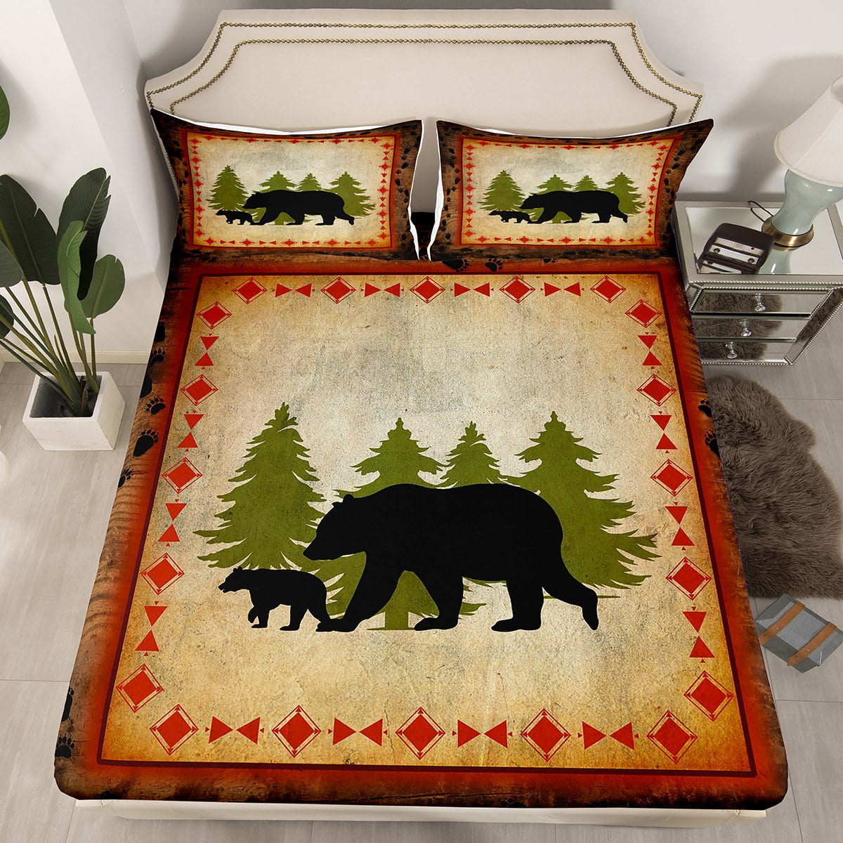 Bear Fitted Sheet Twin Size Rustic Farmhouse Bear Wildlife Bed Sheets ...
