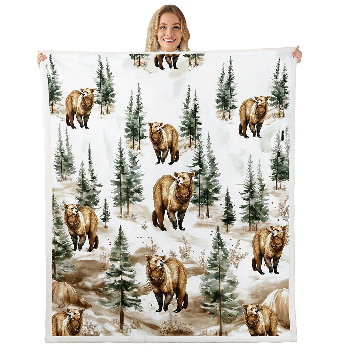 Bear Fleece Blanket for Sofa Couch,Cartoon Woodland Animal Throw ...