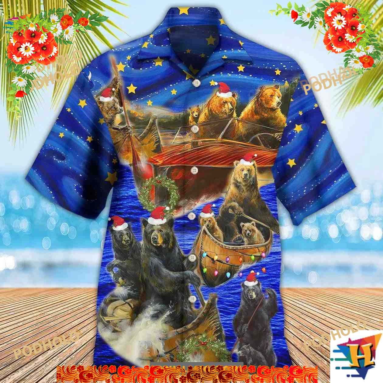 Bear Floats Boats Merry Christmas Hawaiian Shirt, Gift Ideas For Bear ...