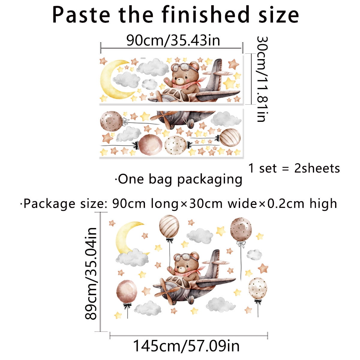 Bear Flying Aircraft Wall Decal for Children's Room Kindergarten Hot ...