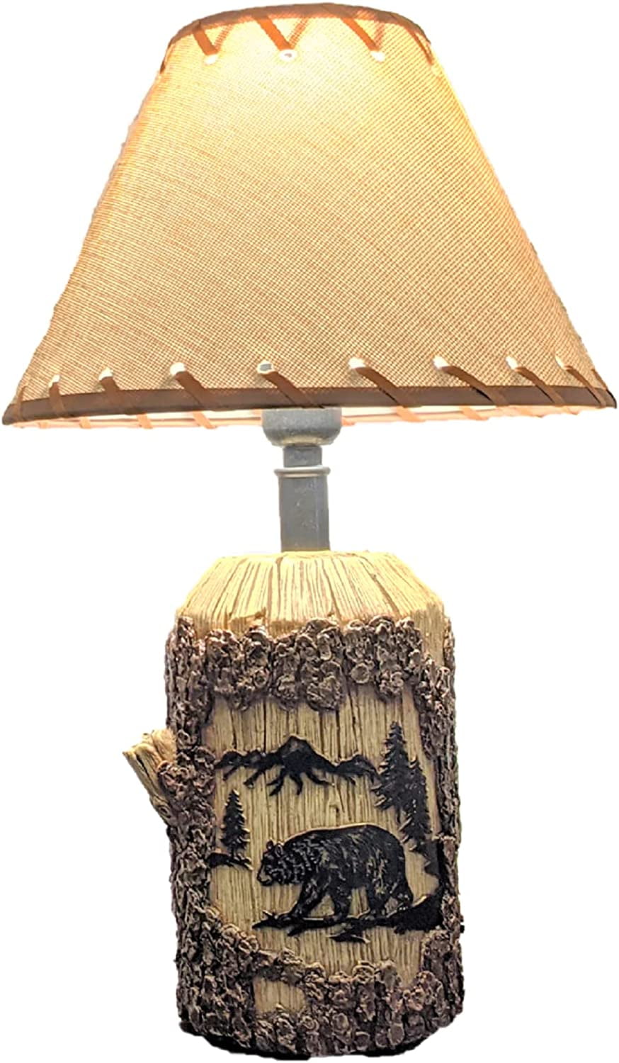 Bear Forest Carved Tree Stump Lamp NightStand Table Desk Light Cabin ...