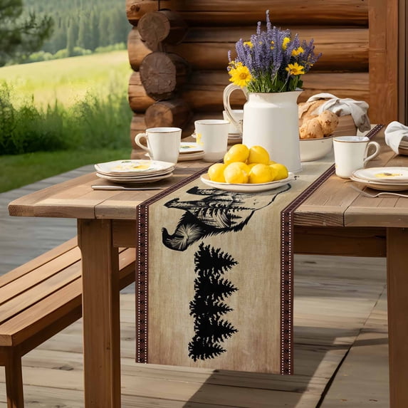 Bear Forest Mountains Animal Silhouette Table Runner 72 Inch Long ...