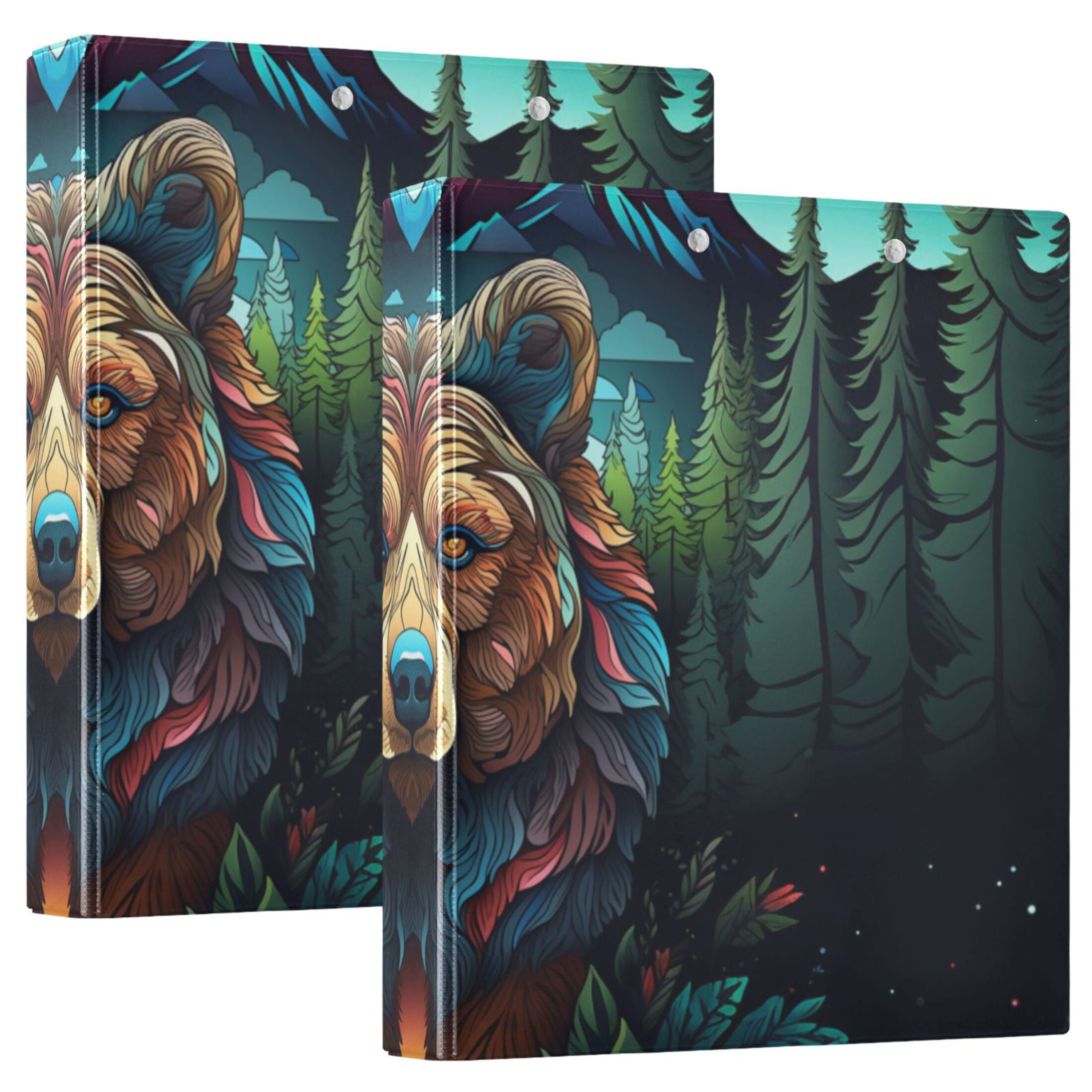 Bear Forest Mountains Trees 3 Ring Binders 1.5 inch Hardcover File ...