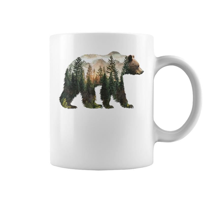 Bear Forest Mountains Trees Nature Sunset Outdoor Graphic Coffee Mugs ...