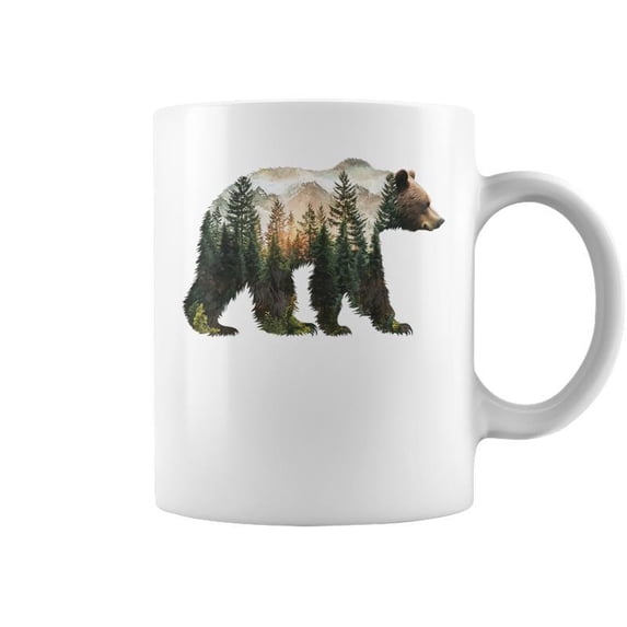 Bear Forest Mountains Trees Nature Sunset Outdoor Graphic Coffee Mugs ...