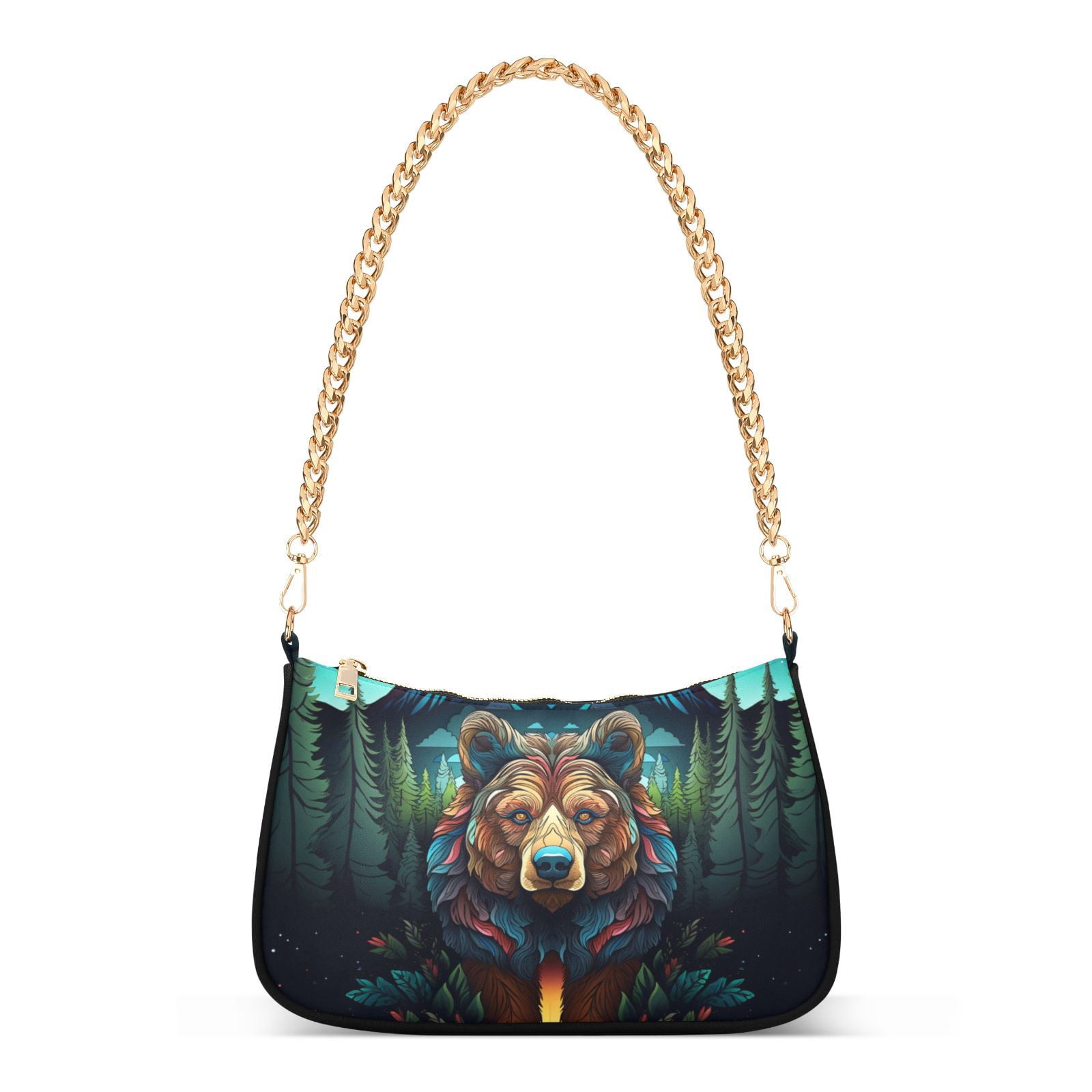 Bear Forest Mountains TreesWomen Small Shoulder Bag Crossbody Tote Hobo ...