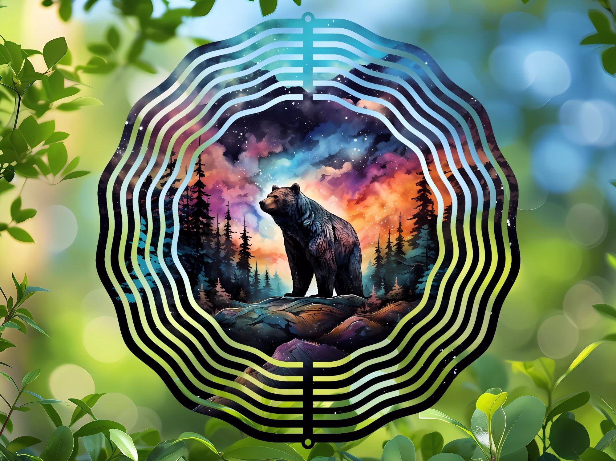 Bear Forest Night Sky 3D Wind Spinner, Wildlife Kinetic Stainless Steel ...