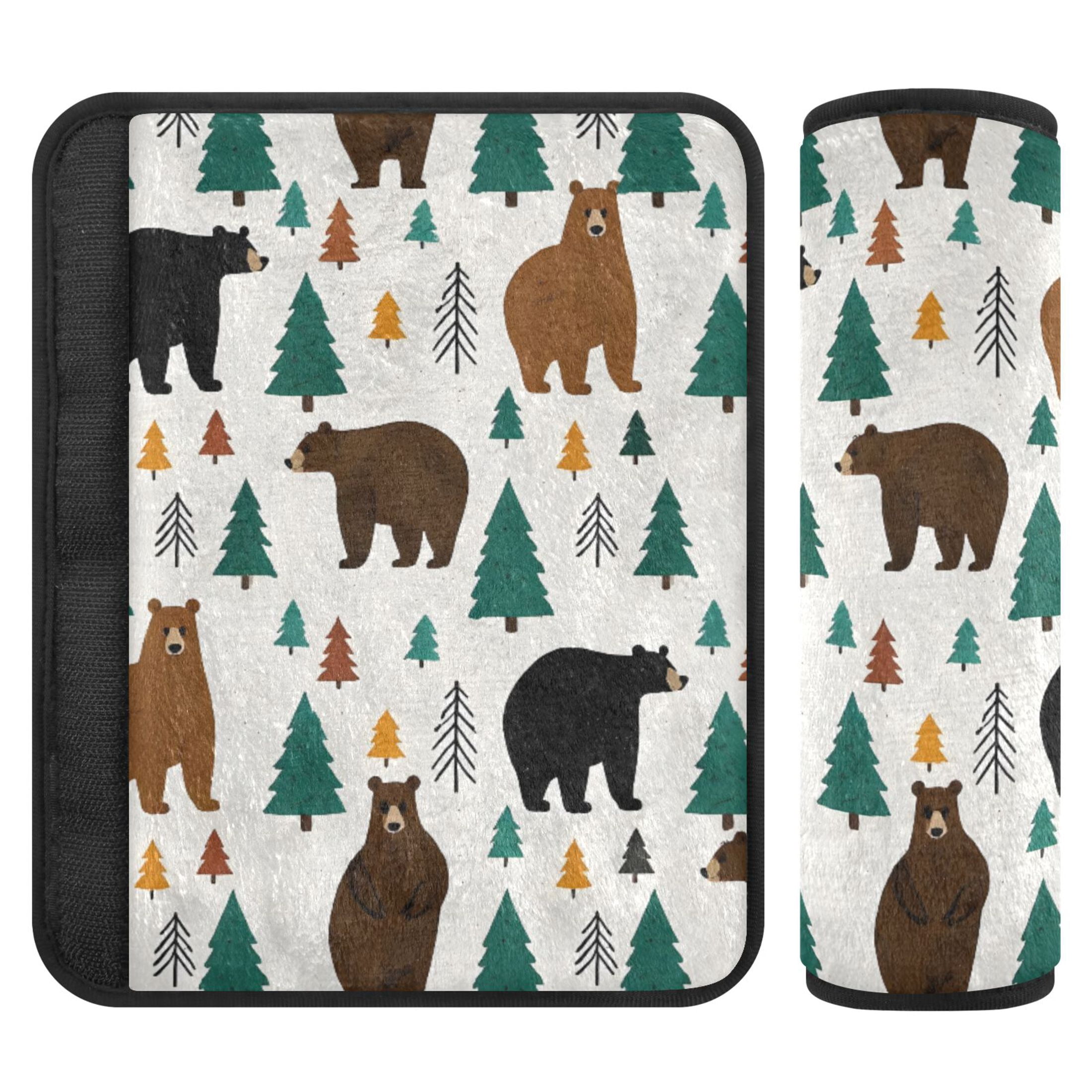 Bear Forest Pattern Car Seat Belt Covers 2 Pack Soft Flannel Padded ...