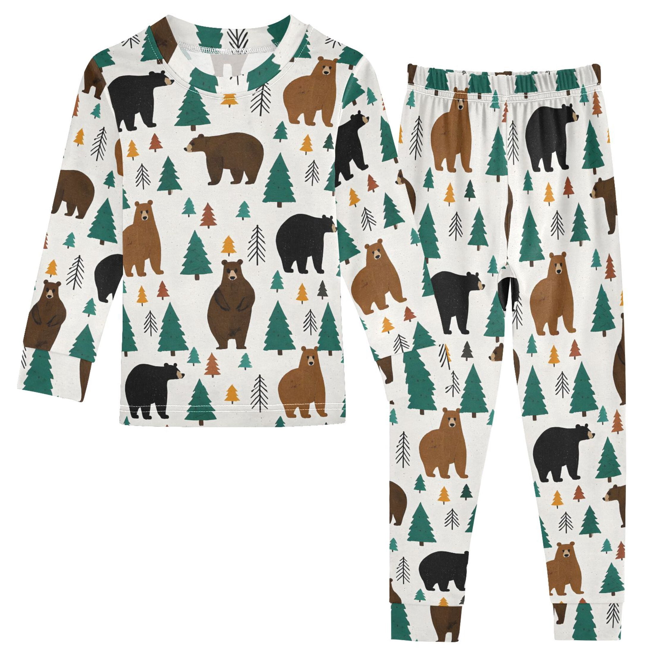 Bear Forest Pattern Cotton Pajamas 2 Piece Set Sleepwear Soft and ...