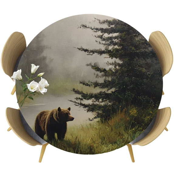 Bear Forest Round Tablecloth 55-60 Inch Round Fitted Table Cloth with ...