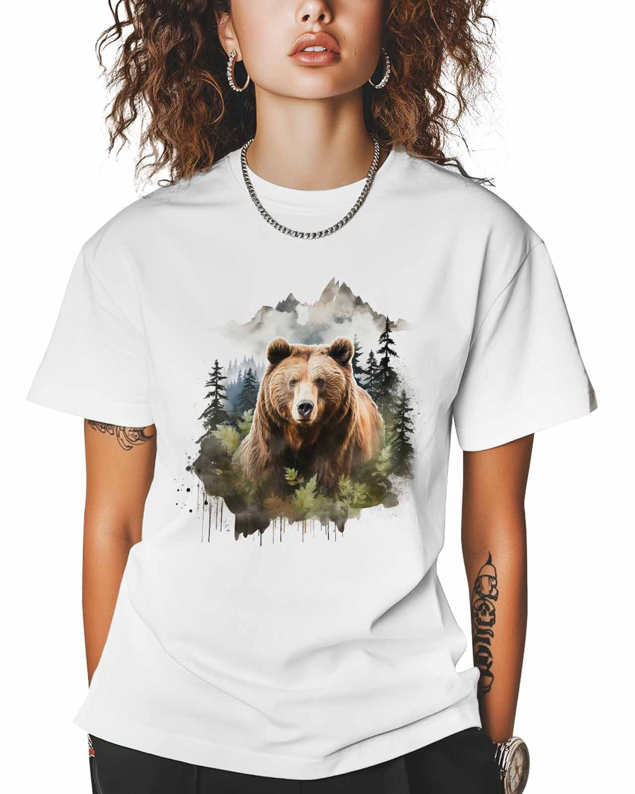 Bear Forest T Shirts for Women Short Sleeve Cotton Crewneck T-Shirt ...