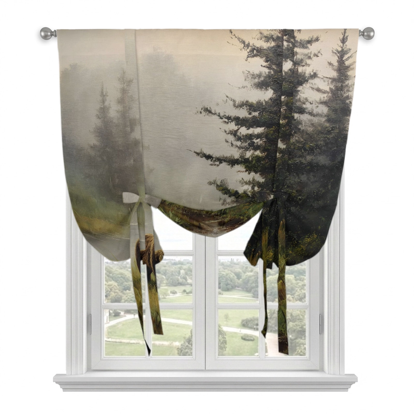 Bear Forest Tie Up Curtains for Window, Thermal Insulated Balloon Shade ...