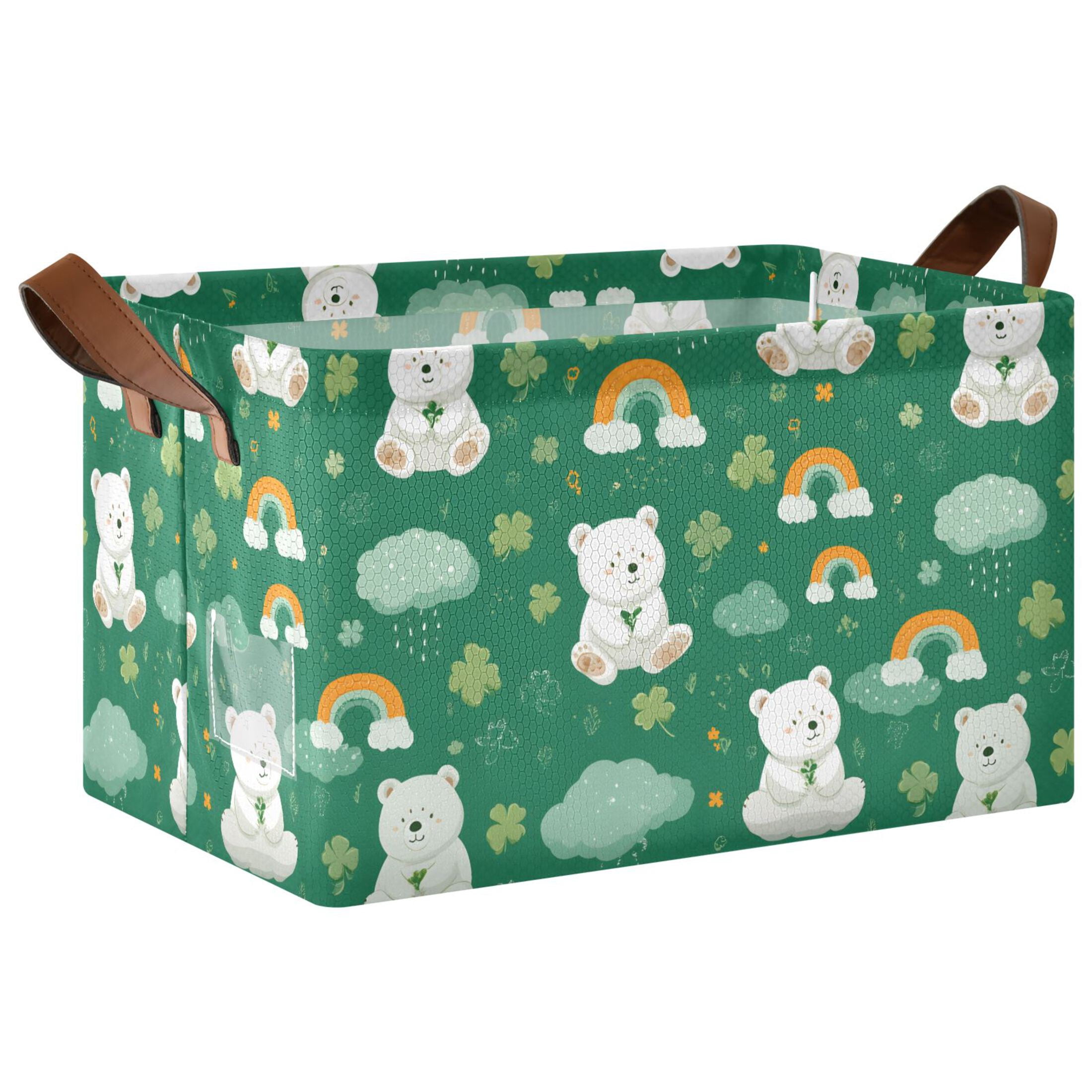 Bear Four Leaf Clover Pattern Collapsible Storage Bin Open Home Shelf ...