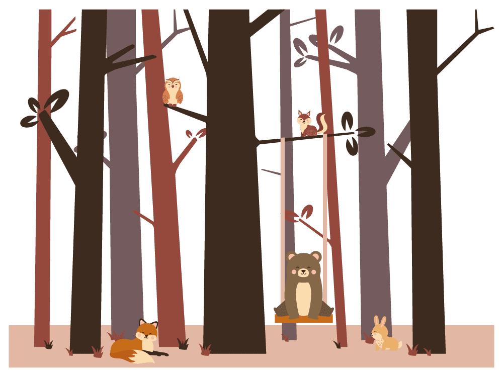 Bear Fox Chipmunk & Owl Forest Animals 15" x 20" Multicolored Kids ...