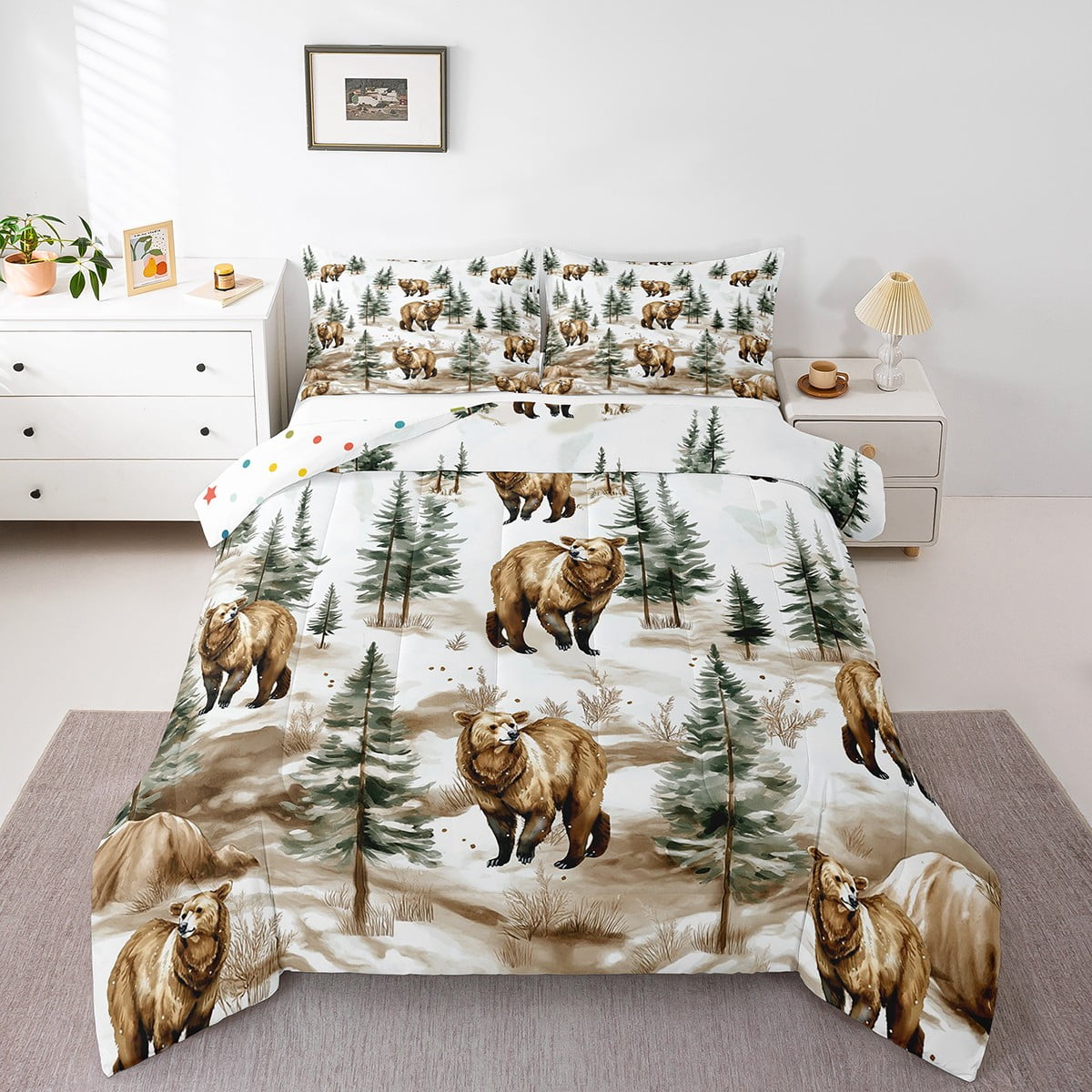 Bear Full Bedding Set,Cartoon Woodland Animal Print Comforter Set ...