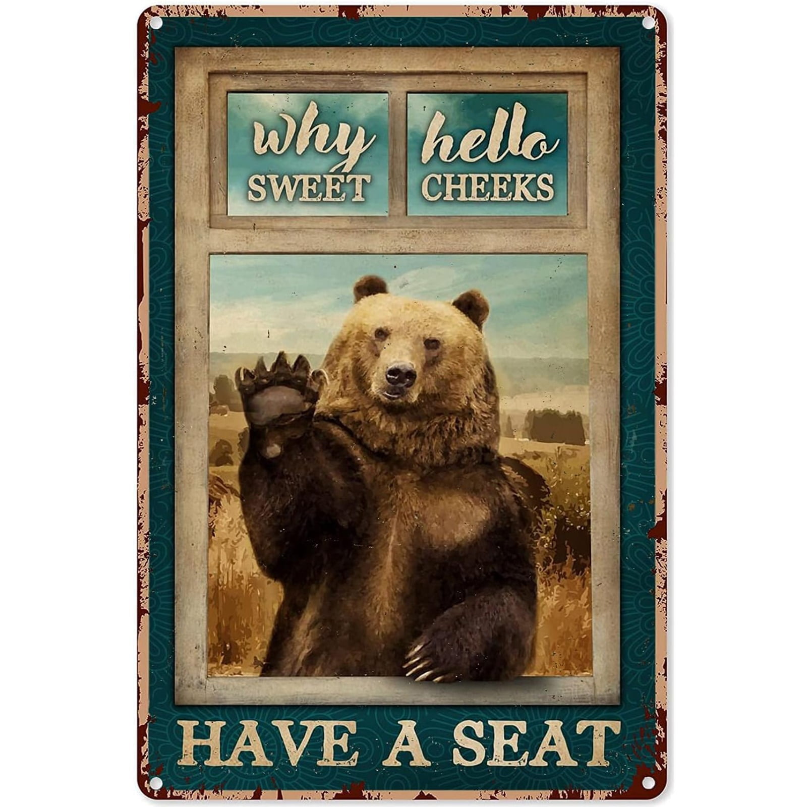 Bear Funny Bathroom Vintage Metal Tin Sign Bear Wall Decor Art Toilet ...