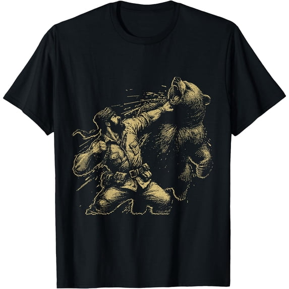 Bear Funny Man Punching Bear Retro Vintage Hunting Camping T-Shirt ...