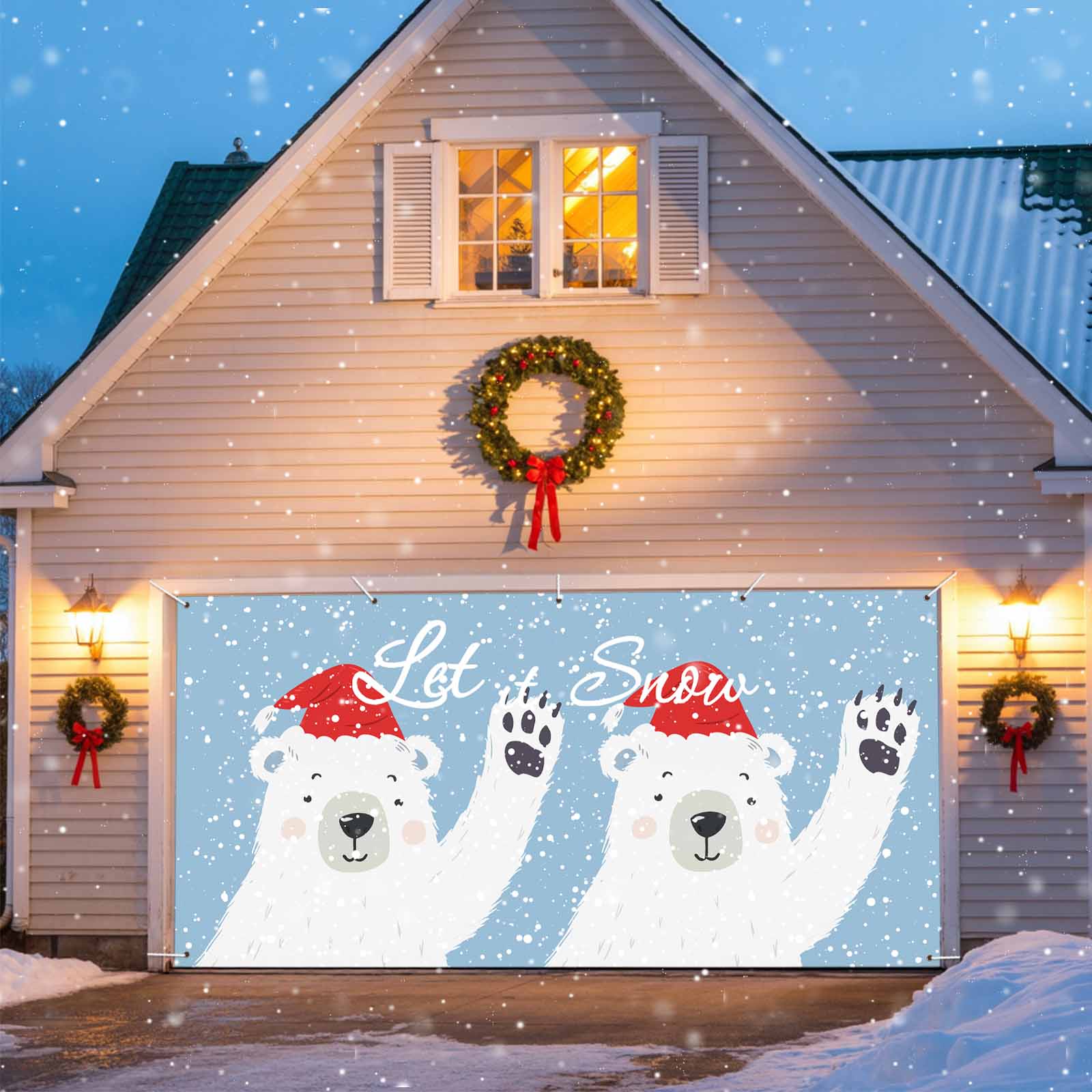 Bear Christmas Garage Door Decorations, 6x13ft Garage Door Cover Banner ...