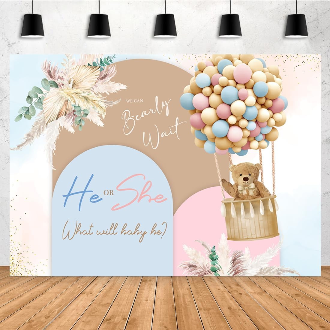 Bear Gender Reveal Arch Backdrop We Can Bearly Wait Pink Blue Balloons ...