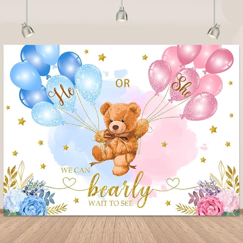 Bear Gender Reveal Backdrop He Or She Backdrop Gender Reveal We Can ...