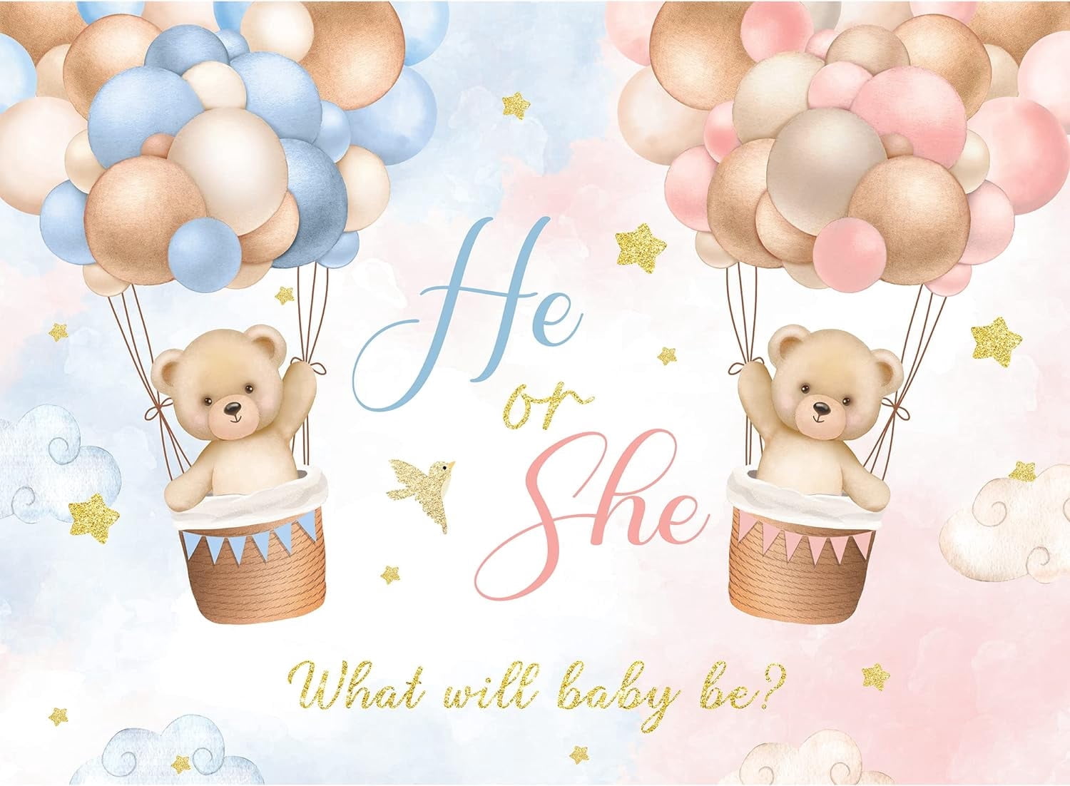 Bear Gender Reveal Backdrop He or She Backdrop What Will Baby Be Pink ...