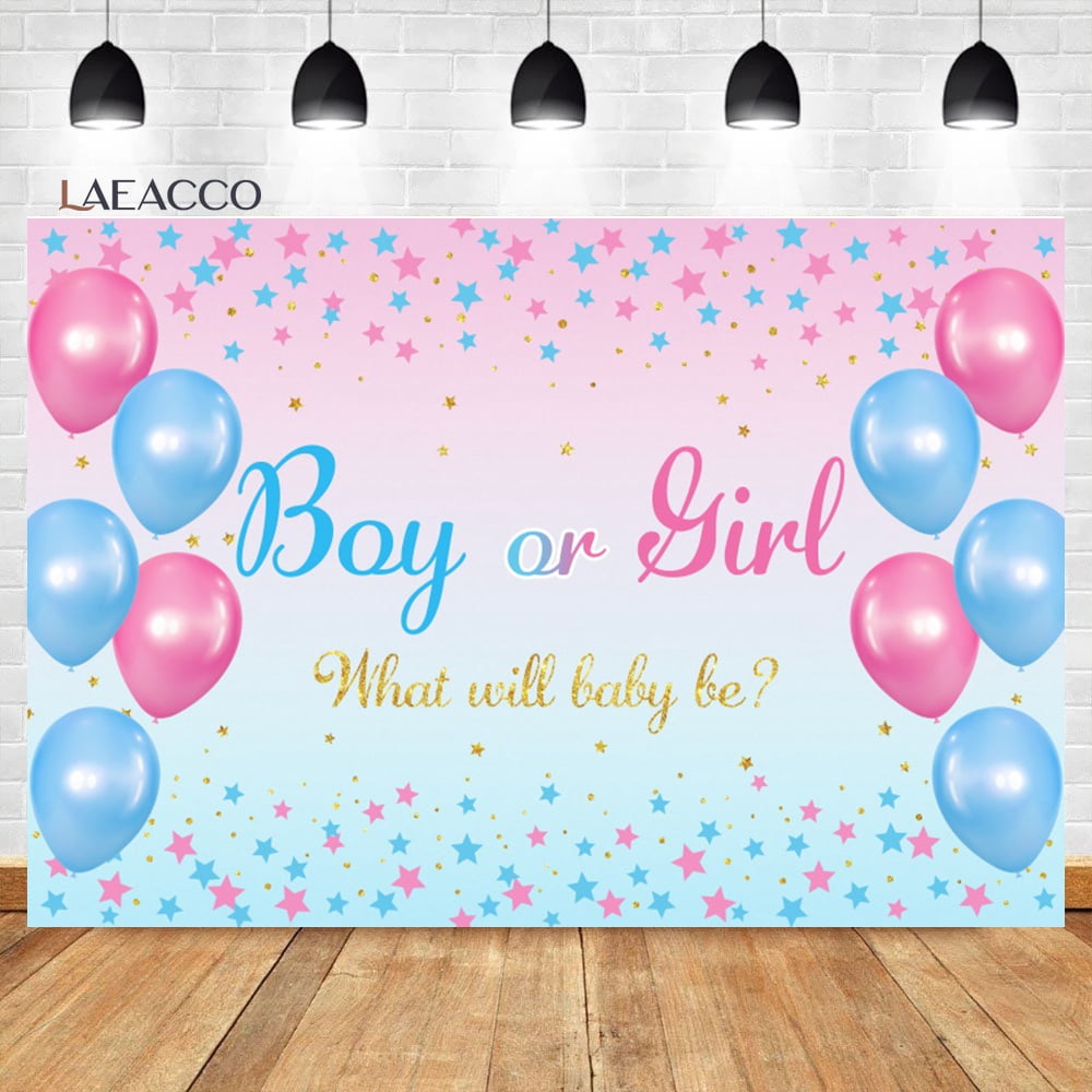 Bear Gender Reveal Backdrop Boy or Girl Pink Blue Balloon Floral Rose ...