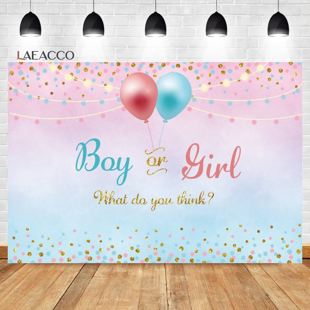 Bear Gender Reveal Backdrop Boy or Girl Pink Blue Balloon Floral Rose ...
