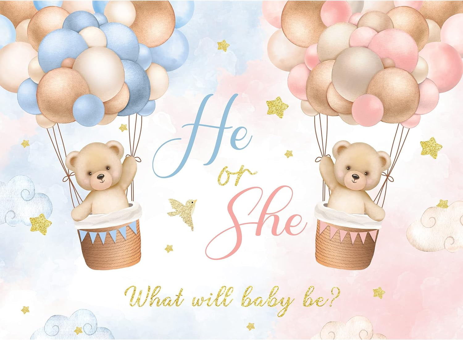 Bear Gender Reveal Backdrop He or She Backdrop What Will Baby Be Pink ...