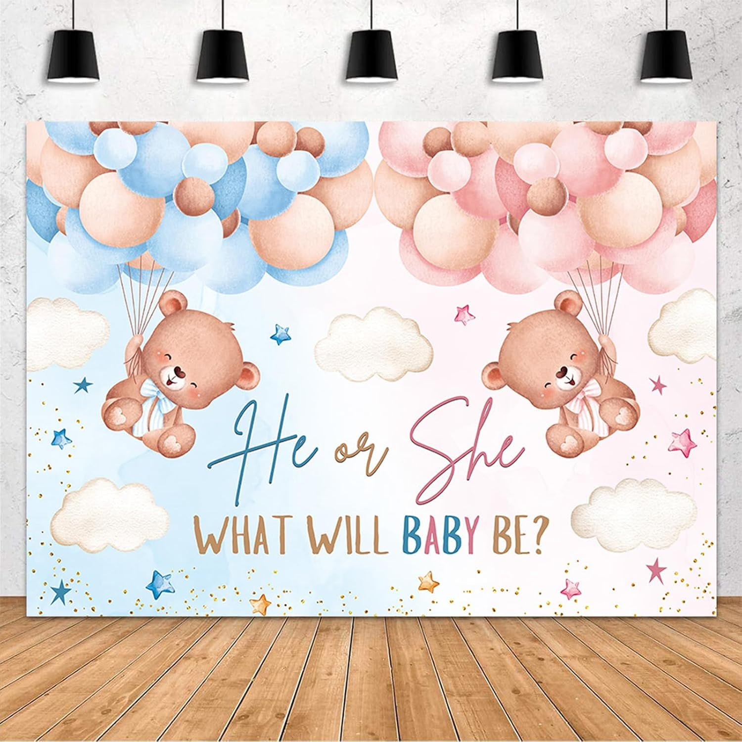 Bear Gender Reveal Backdrop He or She Pink or Blue We Can Bearly Wait ...