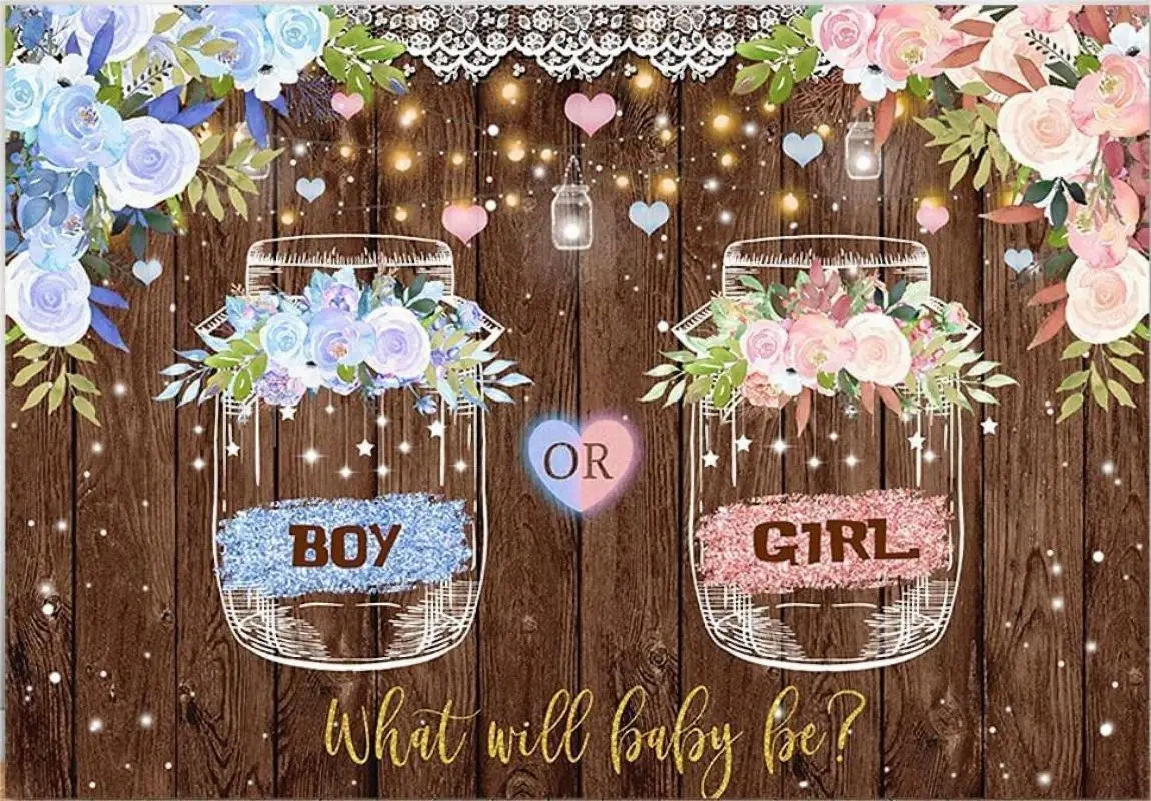 Bear Gender Reveal He Or She Photography Backdrop Navy Blush Floral ...