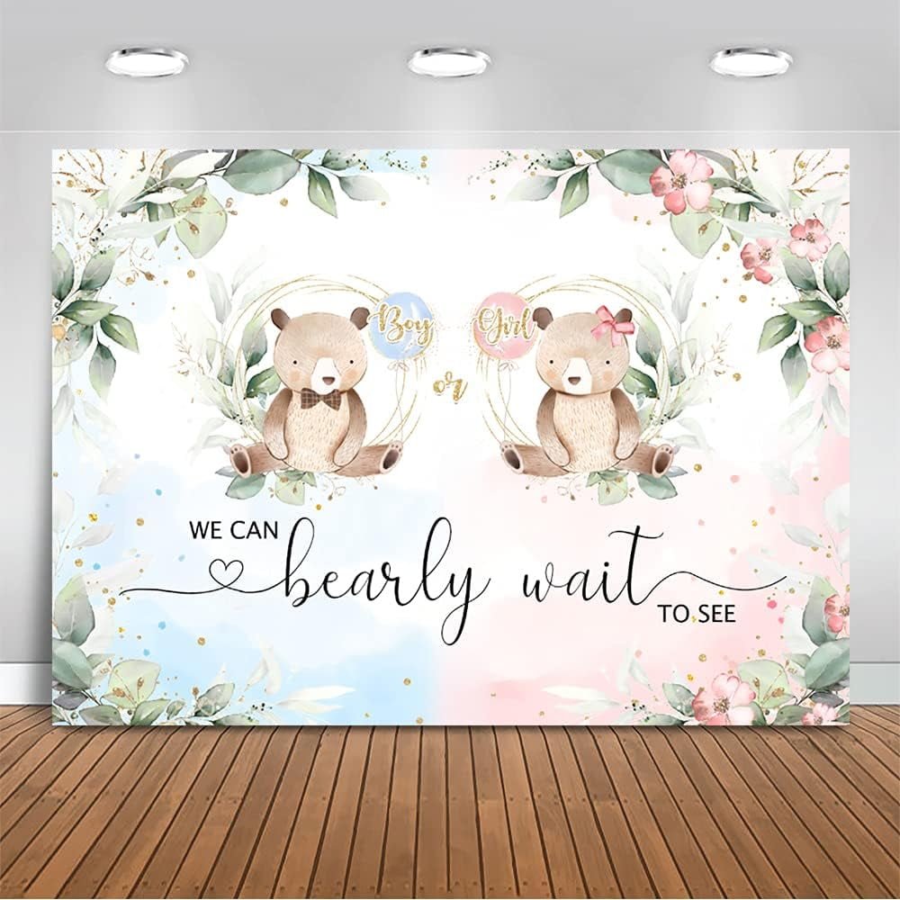 Bear Gender Reveal Party Backdrop Boy or Girl We Can Bearly Wait to See ...