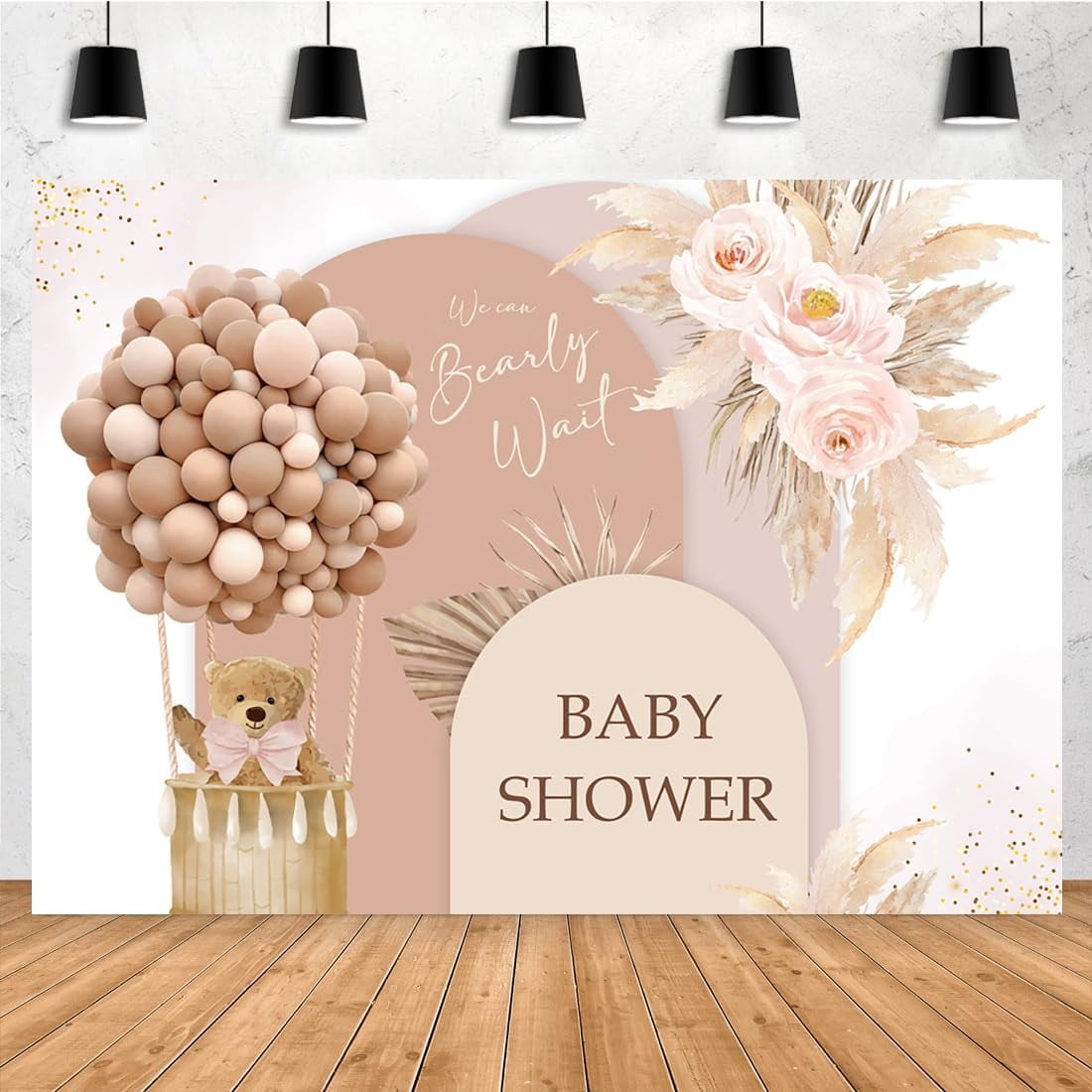 Bear Girl Baby Shower Arch Backdrop We Can Bearly Wait Pink Brown ...