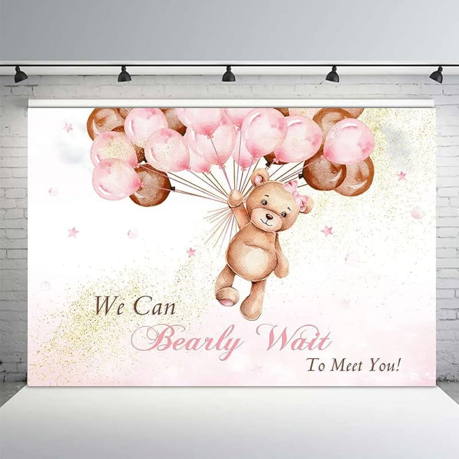 Bear Girl Baby Shower Backdrop We Can Bearly Wait to Meet You Pink ...