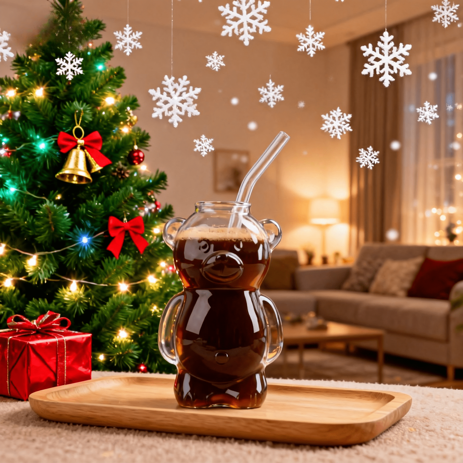 Bear Glass Cold Cup with Straw, 11oz Bear-Shaped Cup, Perfect for Iced ...