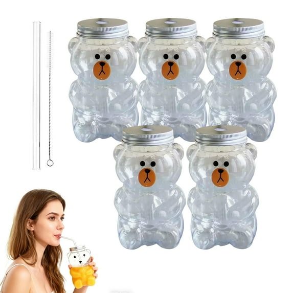 Bear Glass Cup, Cute Bear Glass Cup With Straw, Creative Transparent ...