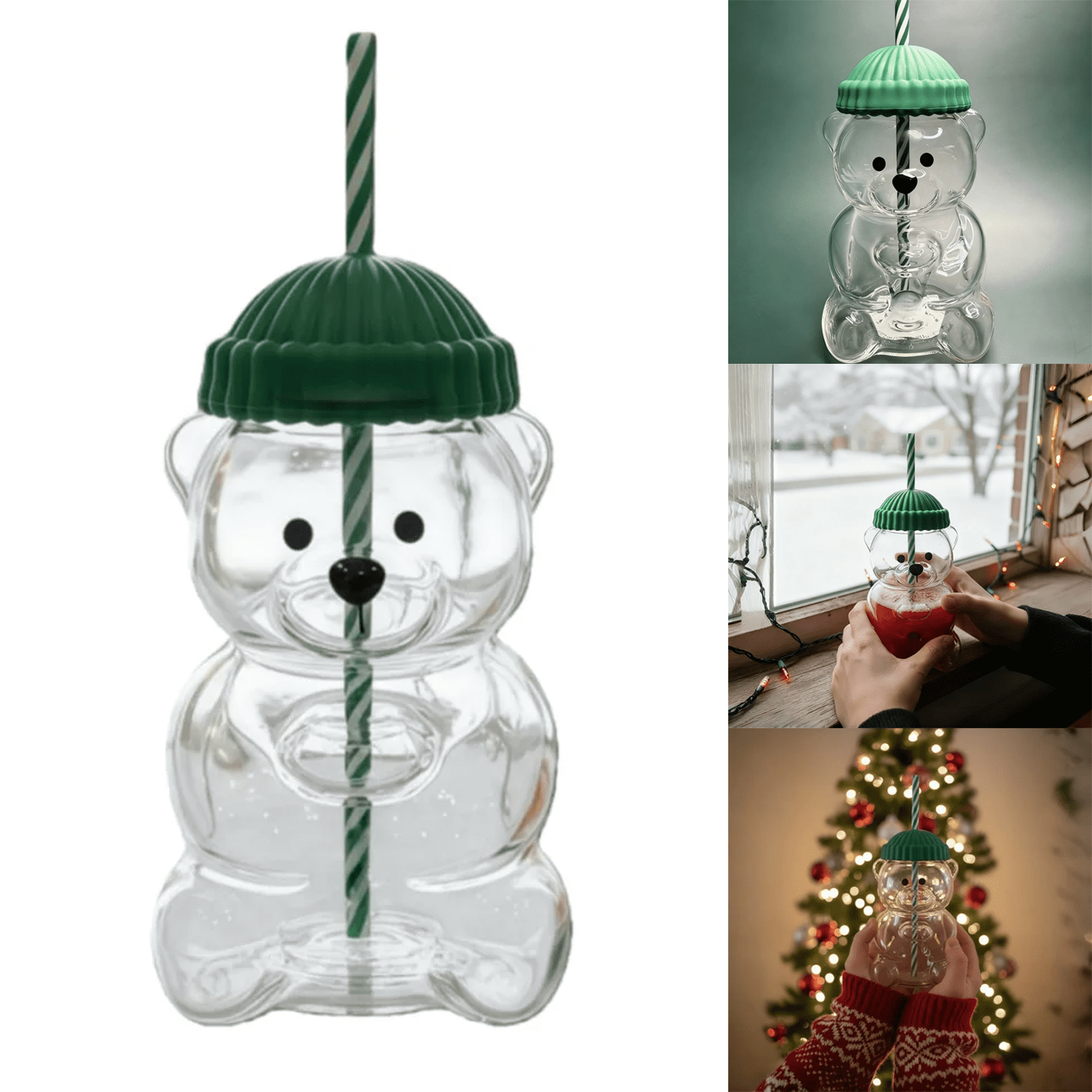 Bear Glass Cup Teddy Bearista Cute Holiday Cold with Straw 20oz 2025 ...