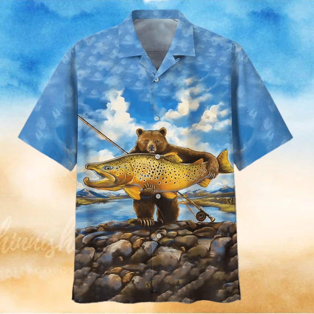 Bear Goes Fishing In The Sea Hawaiian Aloha Shirts - Walmart.com