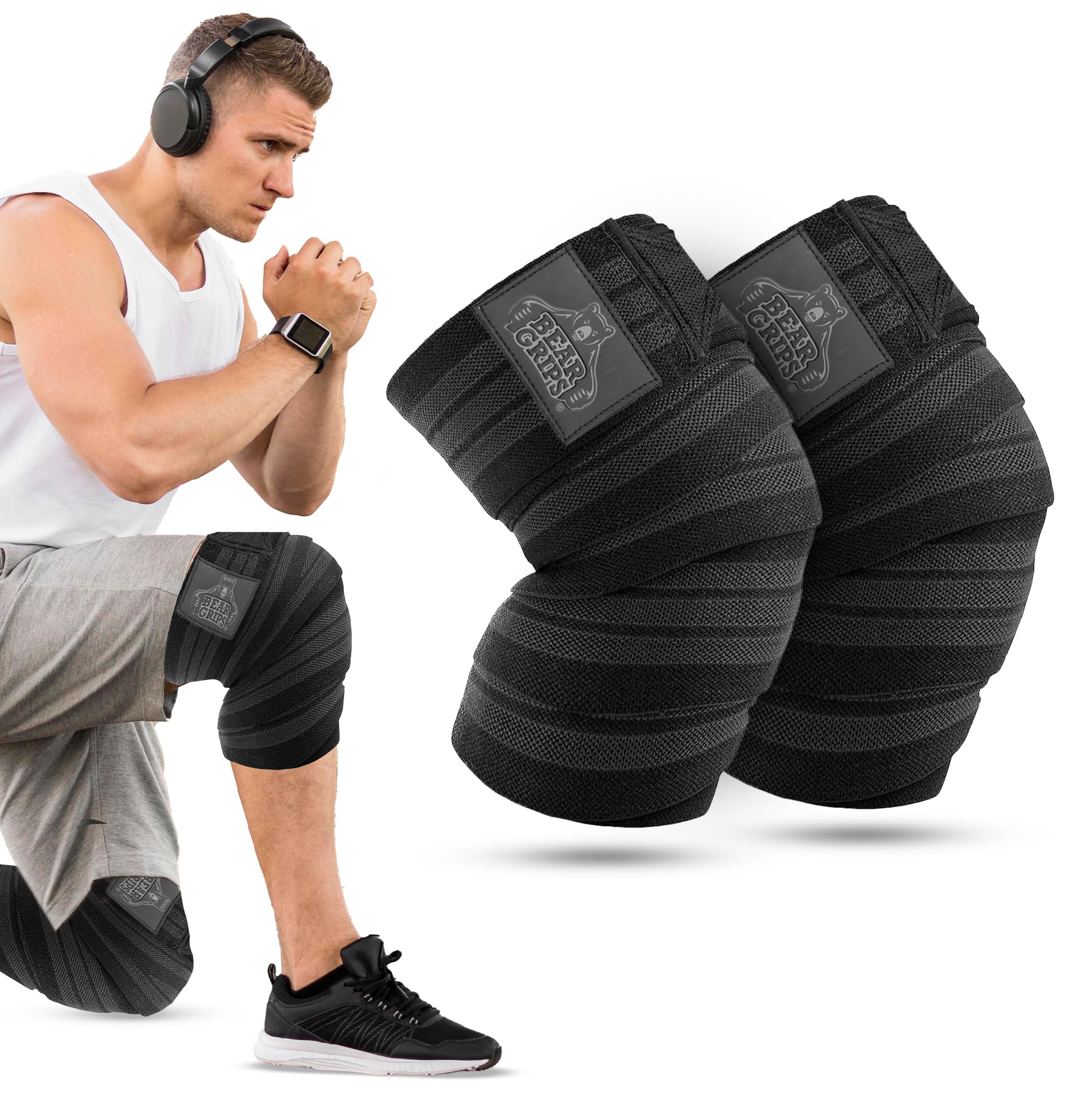 Bear Grips Knee Wraps - Heavy Duty Knee Brace Pair Compression and ...