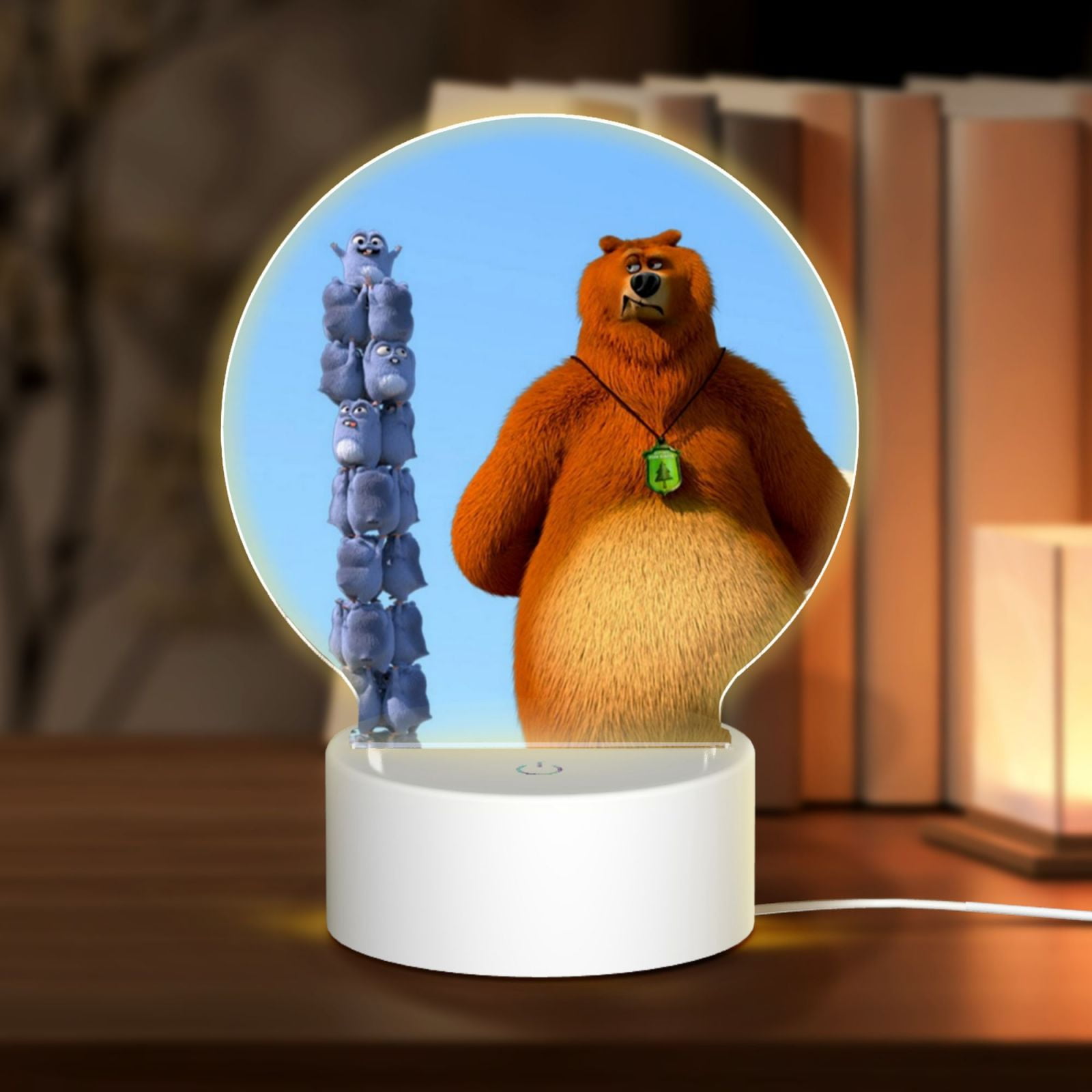 Bear Grizzy & the Lemmings Round Acrylic Night Light Decoration USB ...