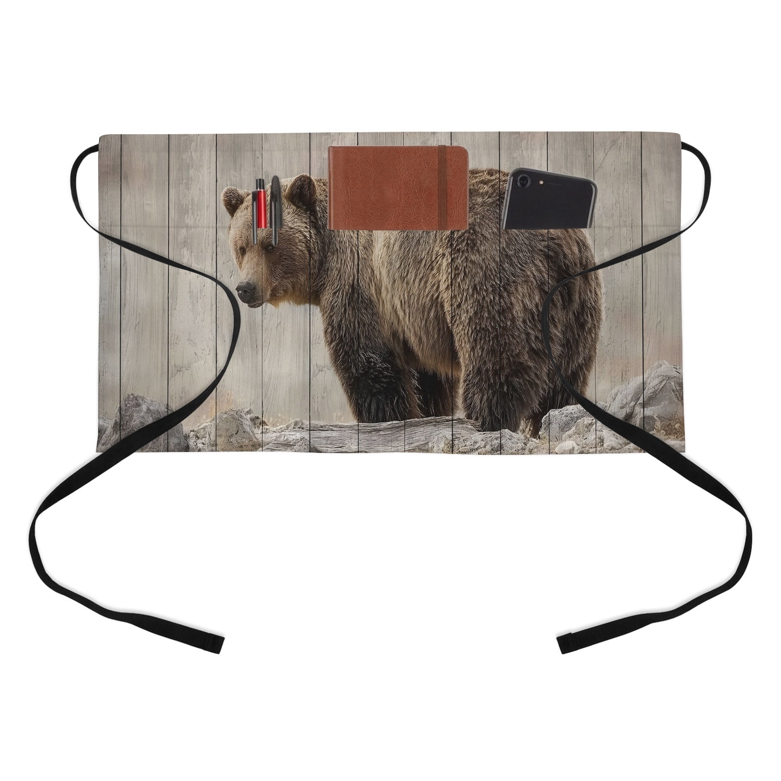 Bear Half Waist Apron Farmhouse Rustic Animals Wooden Texture Short ...