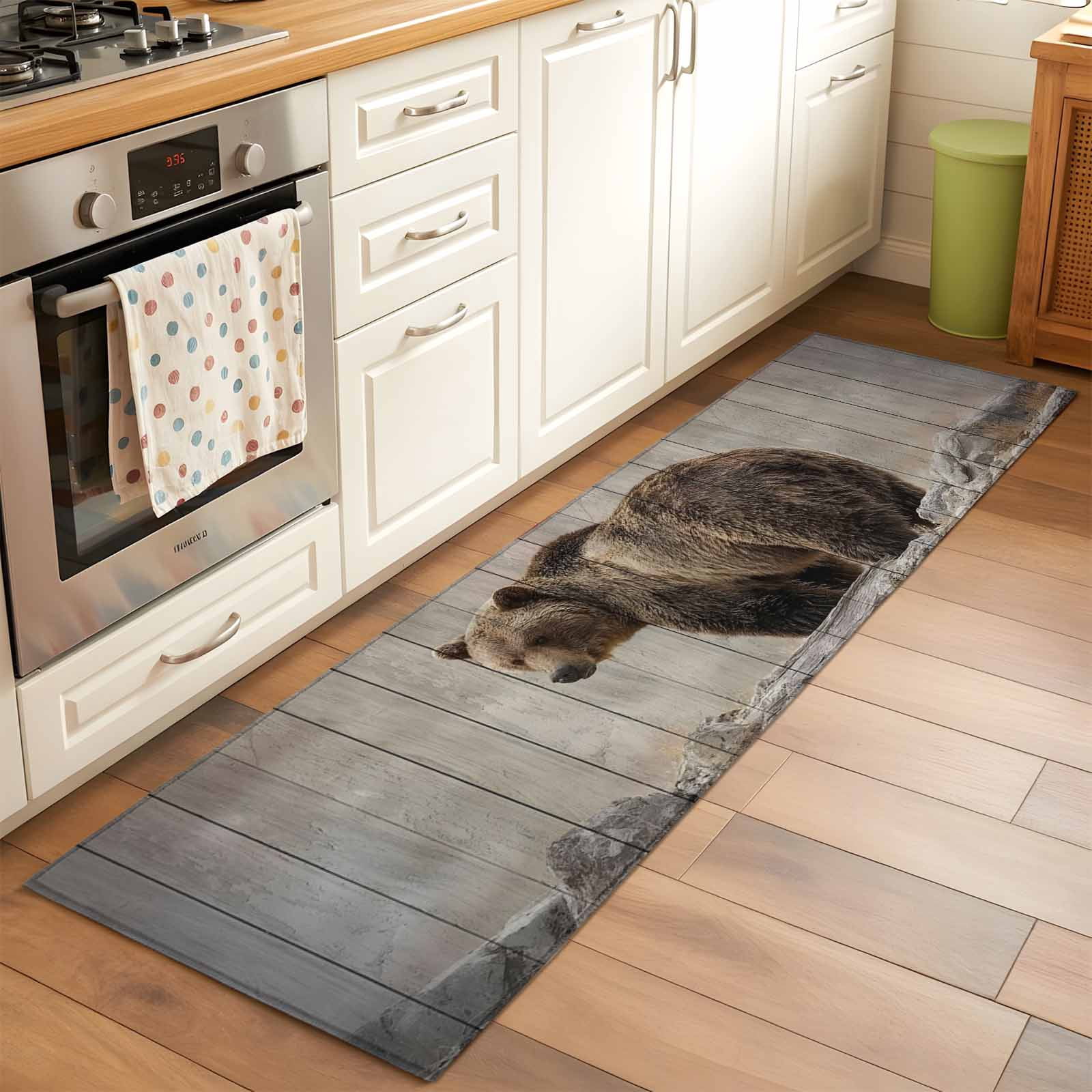 Bear Hallway Washable Runner Rug 2x6 Farmhouse Rustic Animals Wooden ...