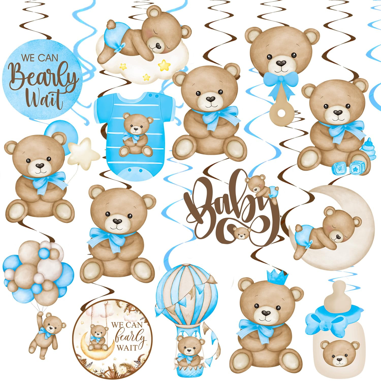 Bear Hanging Swirls Blue Bear Baby Shower Party Decorations 20Pcs We ...