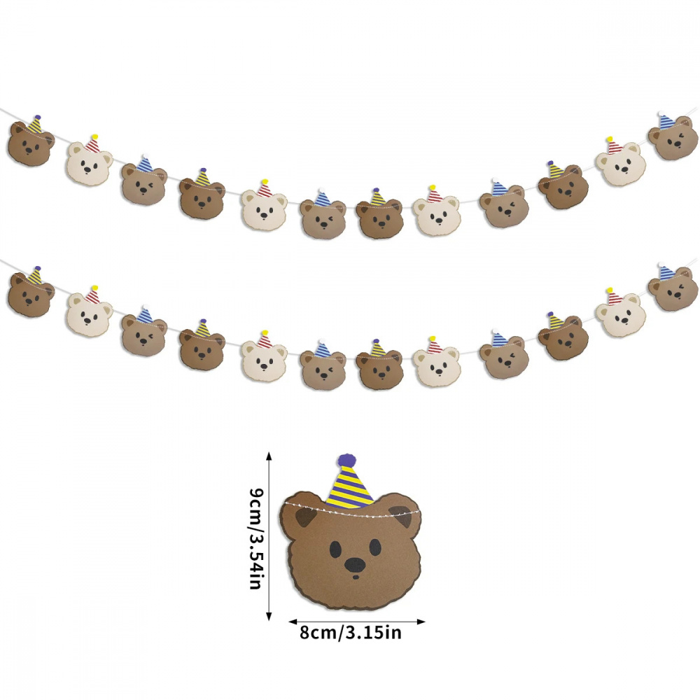 Bear Happy Birthday Banner Cute Bear Paper Birthday Bunting Banner ...
